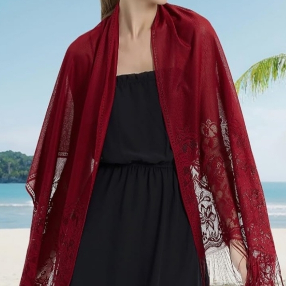 Accessories | Elegant Scarlet Red Lace Scarf | Poshmark